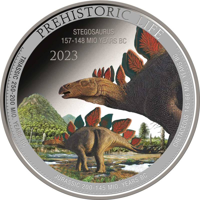 Prehistoric Life Stegosaurus bullion coins (2023 Emporium Hamburg ...