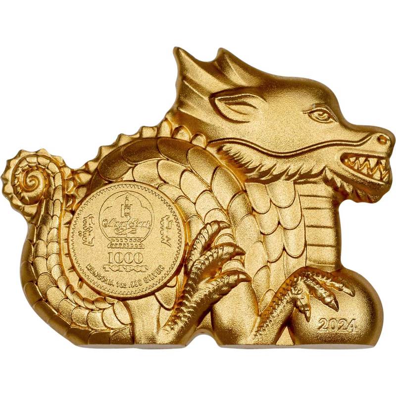 Lunar Dragon dimensional, gilded silver coin (2023 CIT Coin Invest ...